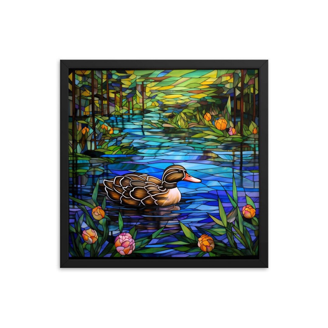 Duck in Stained Glass Style | Duck Wall Art | Framed Duck Wall Art ...