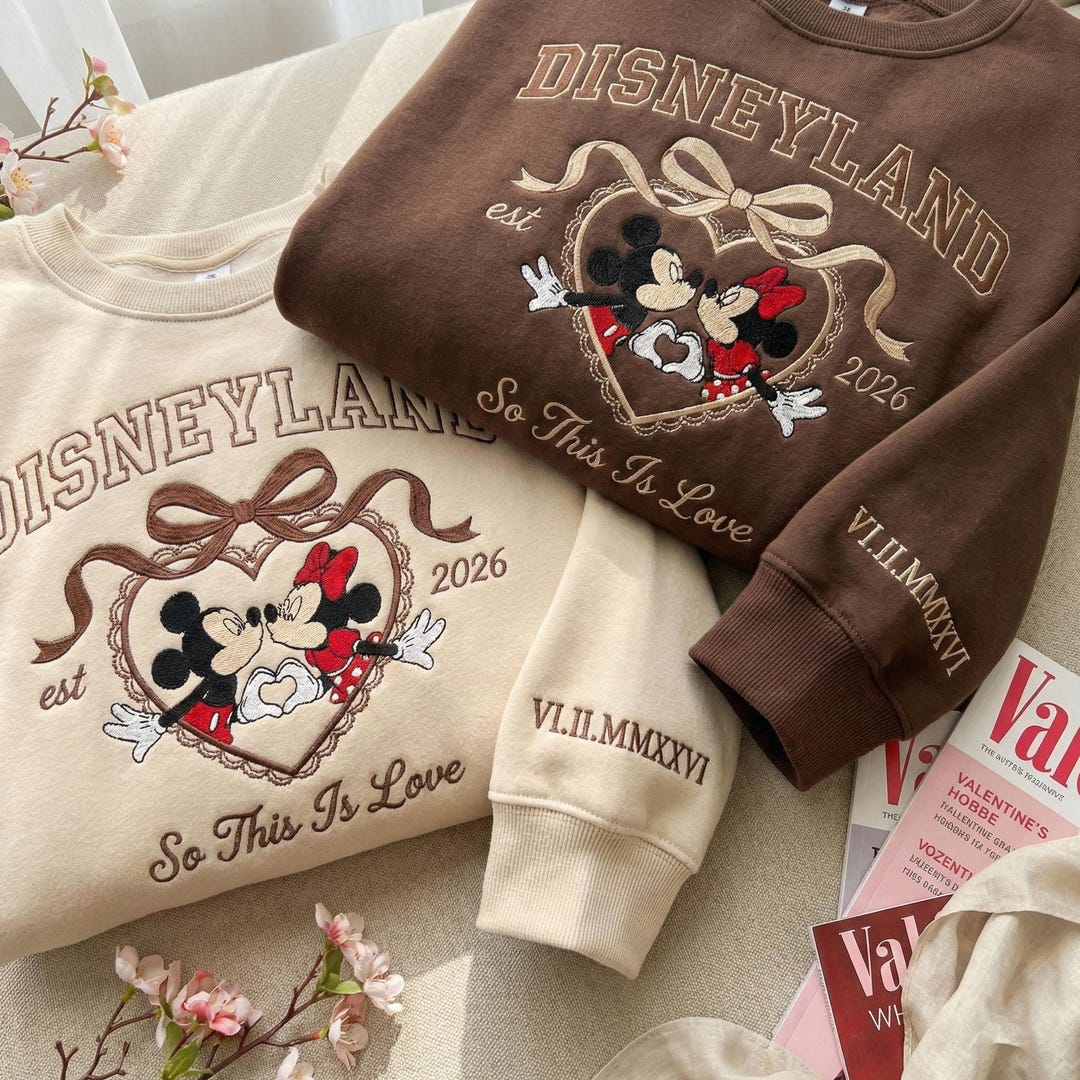 Couple Mouse Cartoon Embroidered Sweatshirt, Valentine Magic Kingdom ...