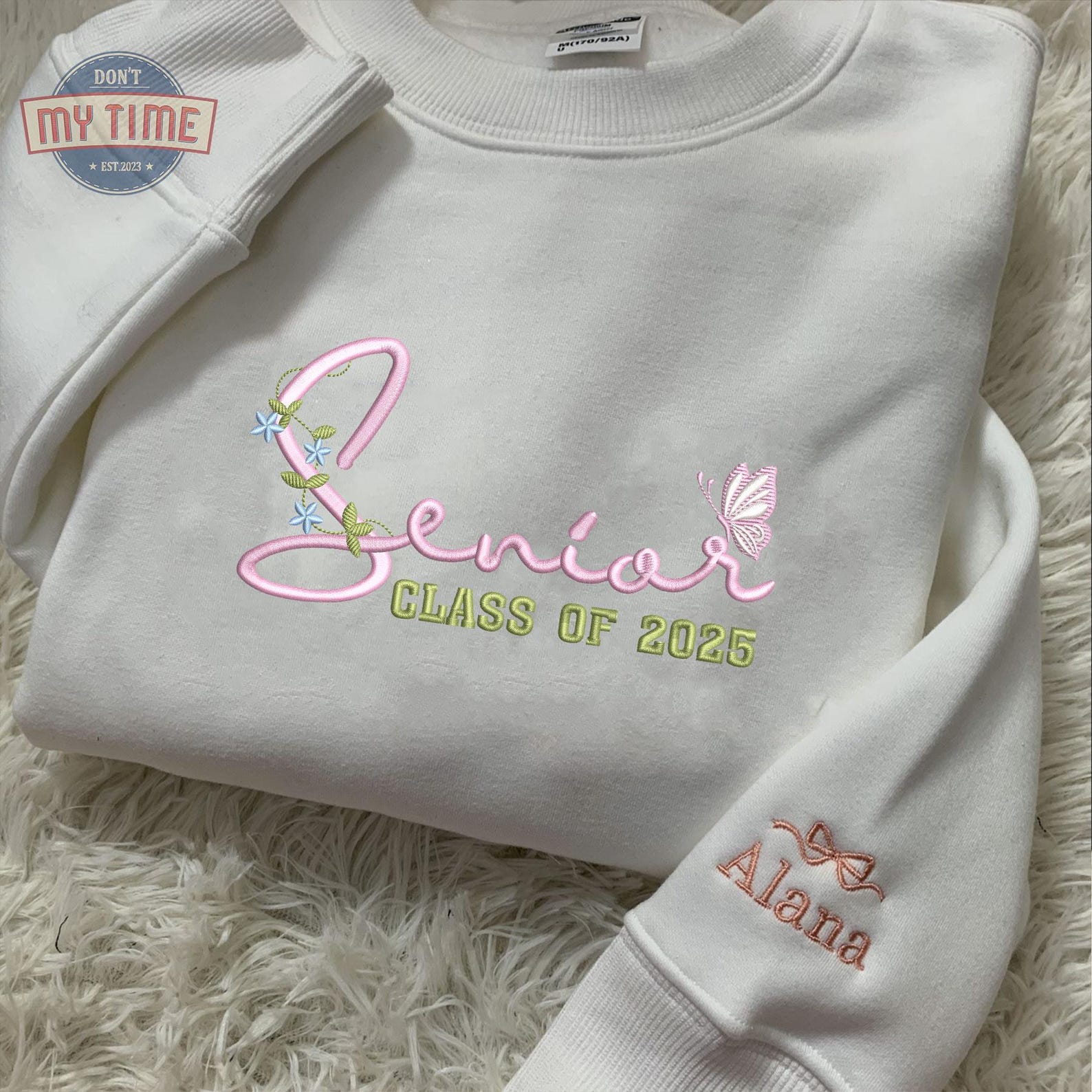 Floral Senior 2025 Embroidered Sweatshirt, Custom Text on Sleaves ...