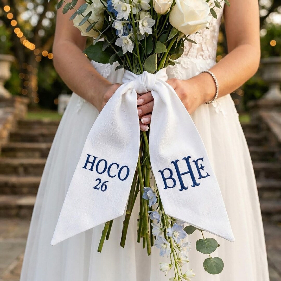 Embroidered Custom Bouquet Wrap Sash Bow, Personalized HOCO Prom ...