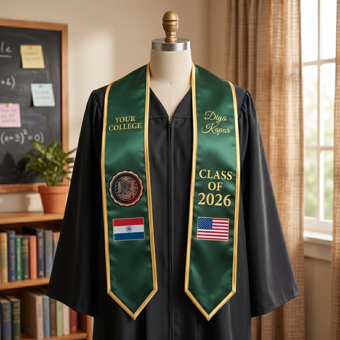 Print Custom Graduation Stole With Two National Flags, Personalized ...