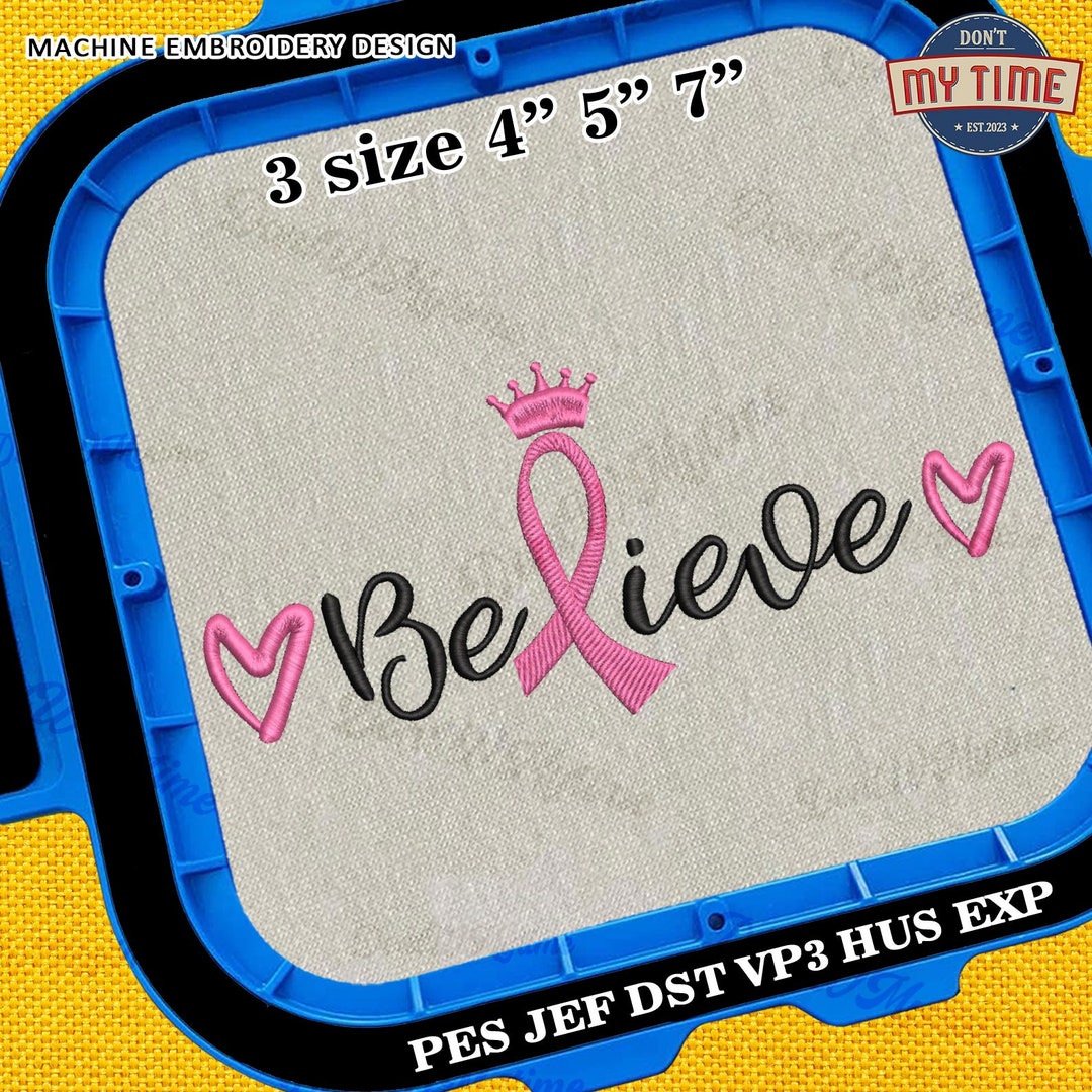 Cancer Ribbon Embroidery Design Pink Ribbon Believe Cancer - Etsy