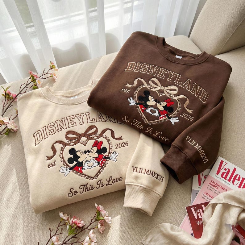 Couple Mouse Cartoon Embroidered Sweatshirt, Valentine Magic Kingdom ...