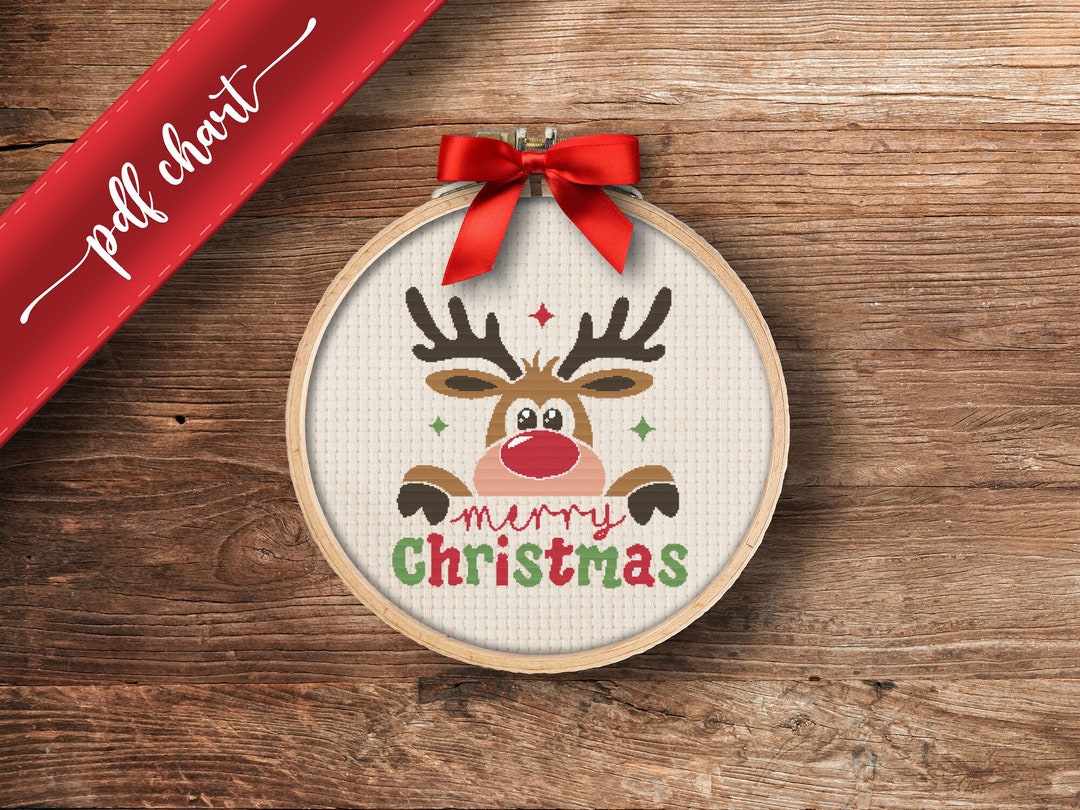 Merry Christmas Reindeer Cross Stitch Pattern, Mini Xmas Cross Stitch ...