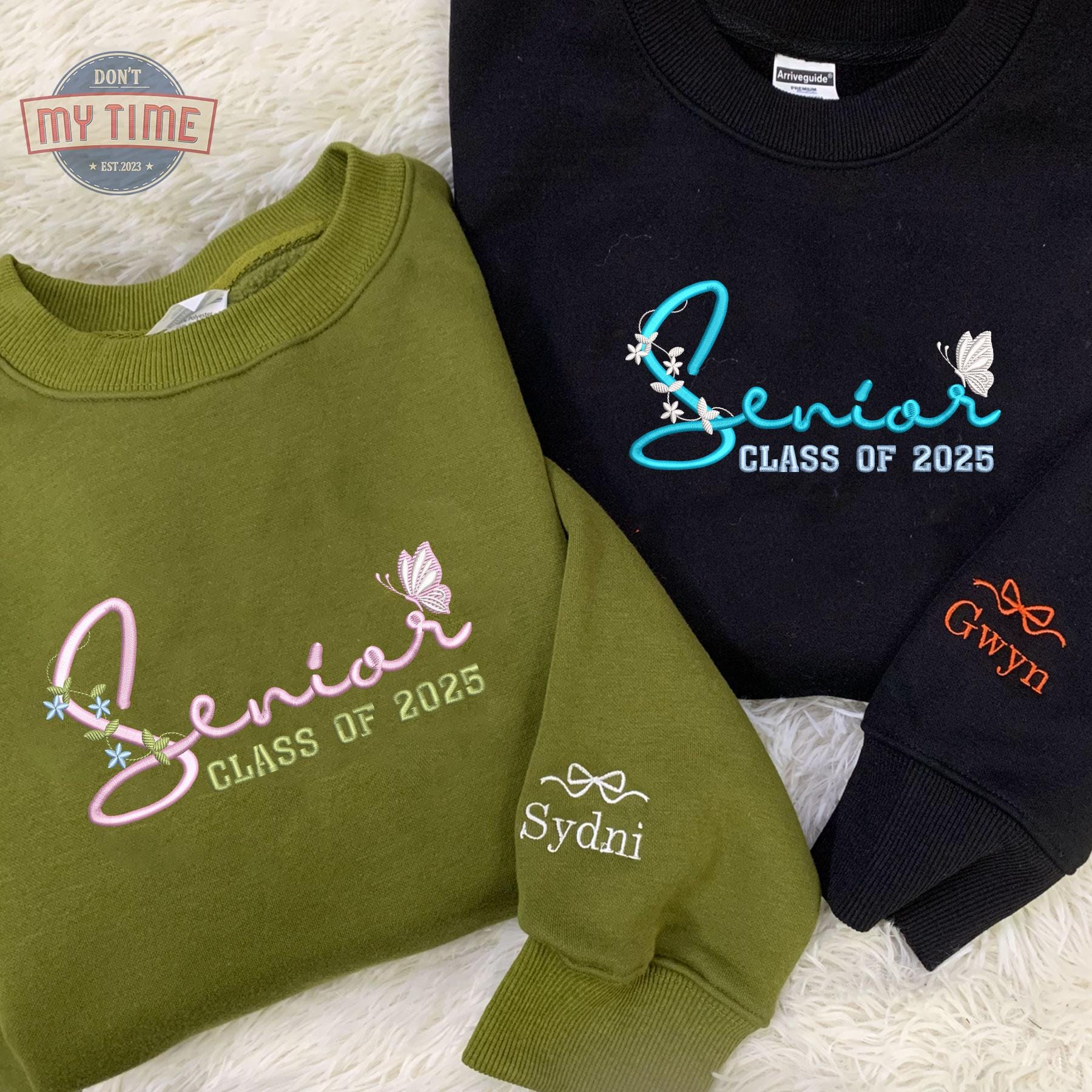 Floral Senior 2025 Embroidered Sweatshirt, Custom Text on Sleaves ...
