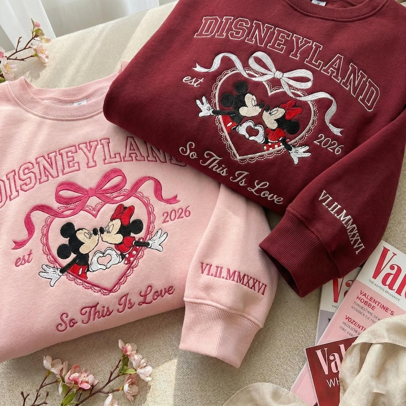 Couple Mouse Cartoon Embroidered Sweatshirt, Valentine Magic Kingdom ...