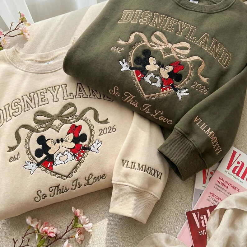 Couple Mouse Cartoon Embroidered Sweatshirt, Valentine Magic Kingdom ...
