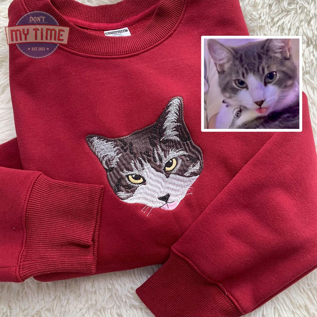 Personalized Cat Sweatshirt, Custom Pet Face Hoodie, Embroidered Cat ...