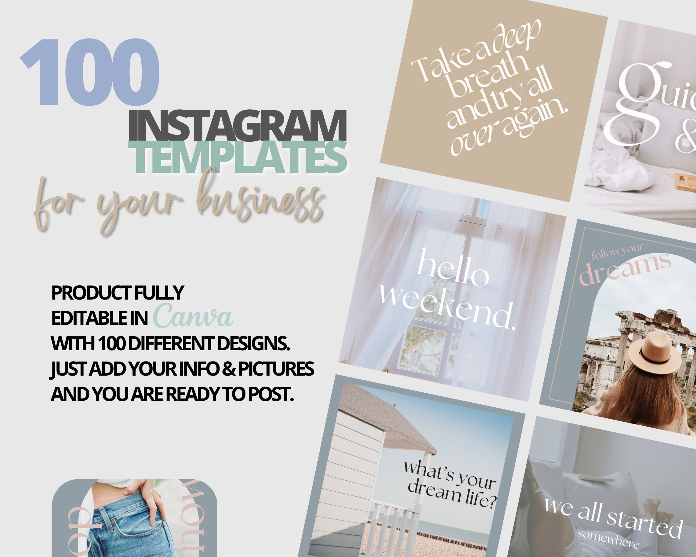 100 Editable Instagram Post Templates Canva 100 Unique Designs - Etsy