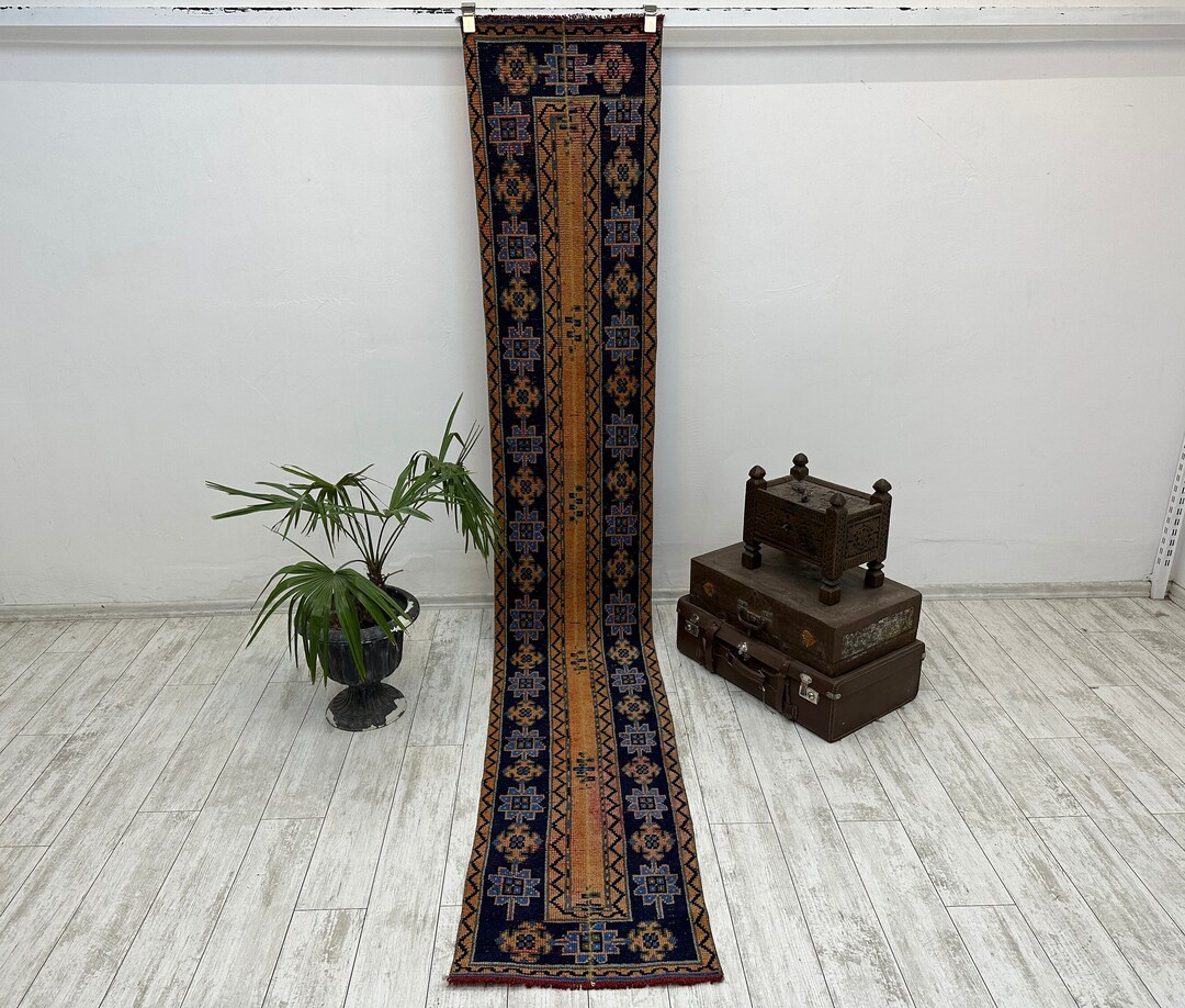 Vintage Long Runner Rug, Orange Clour Stair Rug, 2x10 Runner, Entrway ...