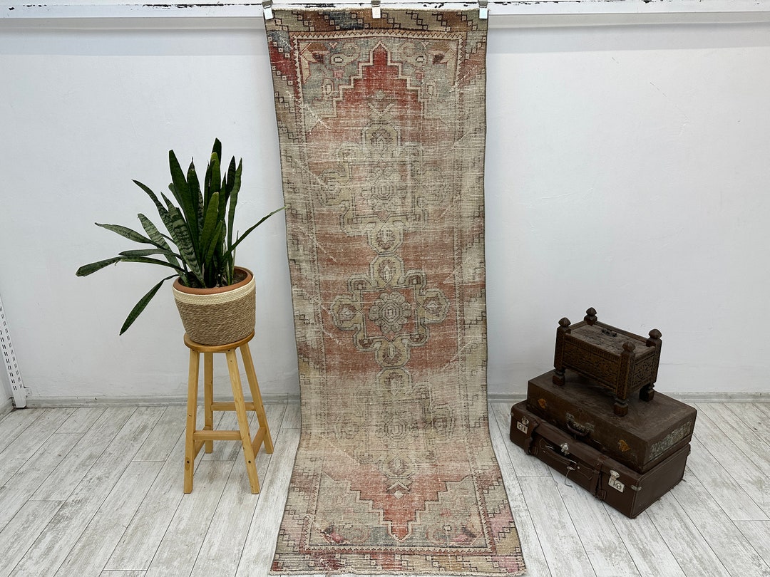 Pink Turkish Runner , Pink Runner Rug , 3x10 Vintage Hallway Rug, Stair ...
