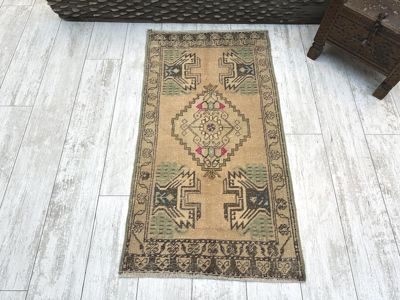 Small Turkish Rug, Vintage Bath Mat, Mini Oushak Rug, Turkish Doormat ...