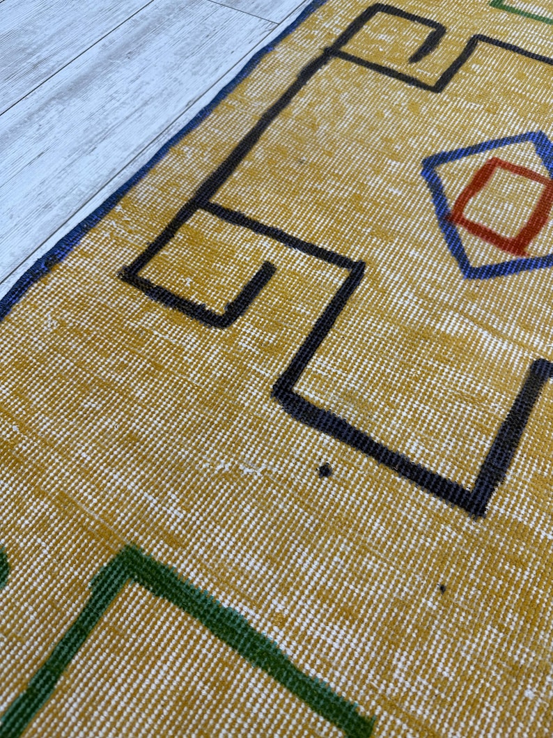 Affordable Vintage Yellow Green Runner Rug 1.9x6.1 Ft Turkish Handmade ...