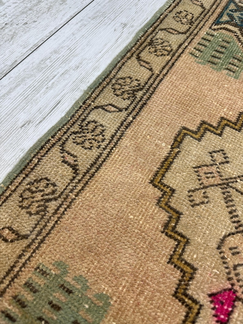 Small Turkish Rug, Vintage Bath Mat, Mini Oushak Rug, Turkish Doormat ...