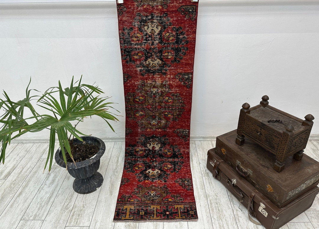 Red Rustic Runner Rug, 1.8x6.1 Ft, Turkish Red Runner Rug, Corridor Rug ...