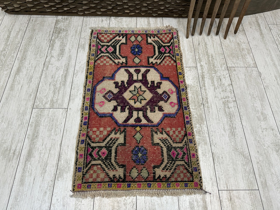 Turkish Small Rug, Bath Rug, 1.7x2.9 Ft, Handmade Rug, Small Rug, Entry ...