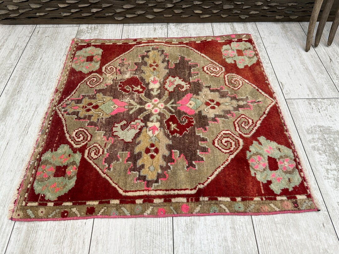 2x2 Feet Rug, Turkish Mat Rug, Turkish Small Rug, Bath Rug, 2x2ft ...