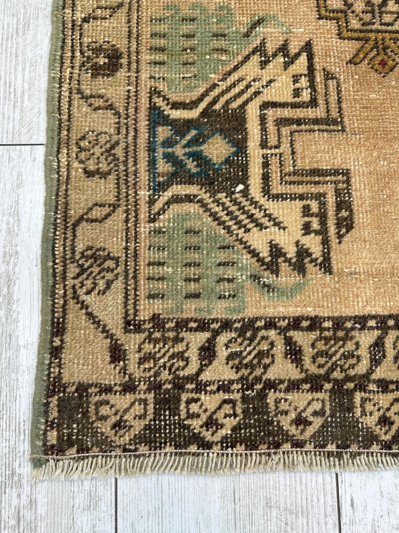 Small Turkish Rug, Vintage Bath Mat, Mini Oushak Rug, Turkish Doormat ...