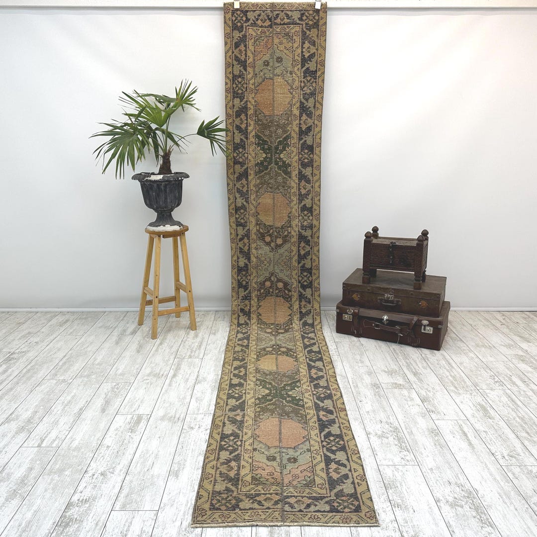 Boho Hallway Runner Rug – Vintage Turkish Hand-knotted Carpet ...