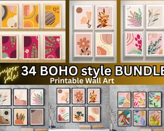 Boho Wall Art Bundle, Mid Century Art Prints, Modern Wall Decor ...