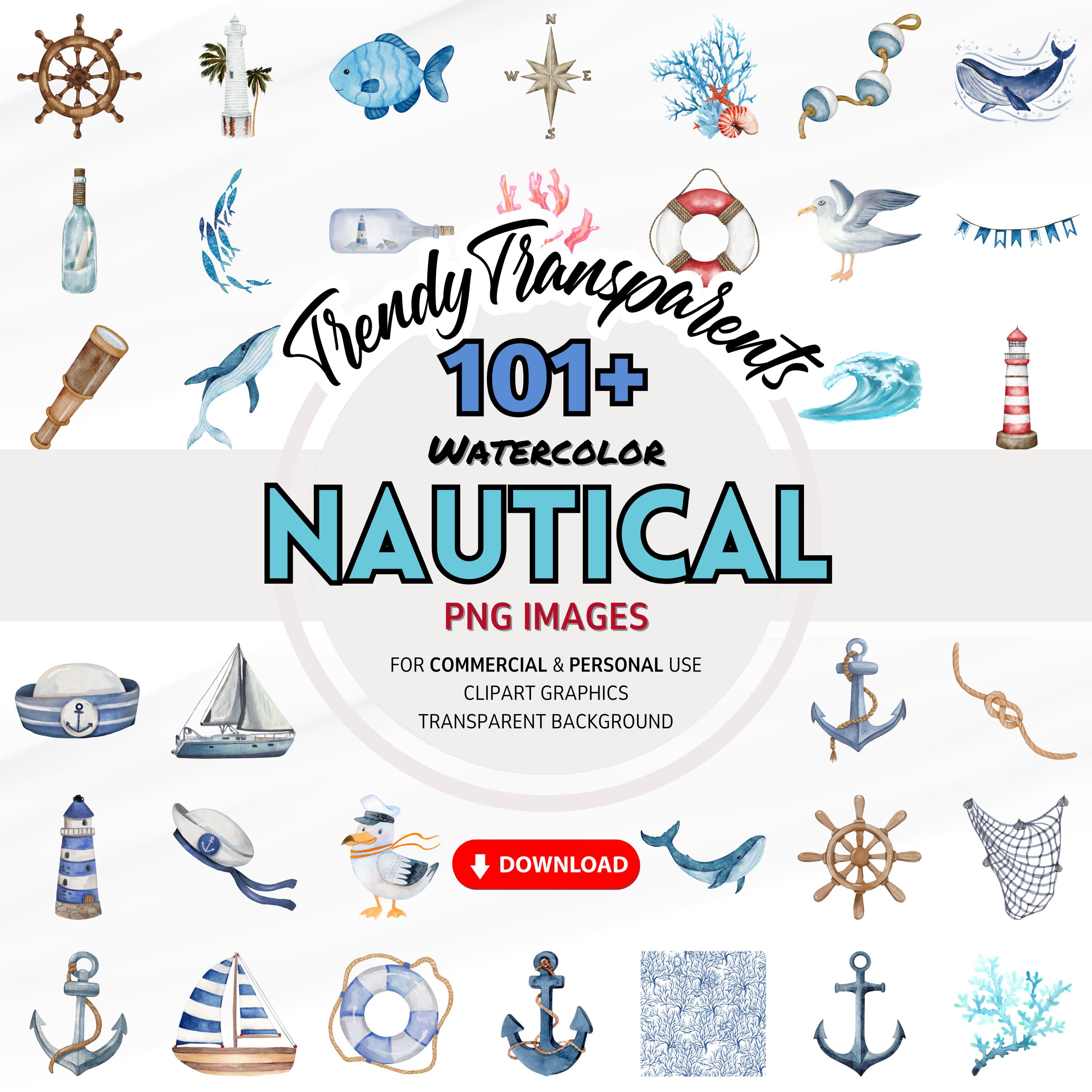 Watercolor Nautical Clipart Bundle - Digital PNG Graphics for Instant ...