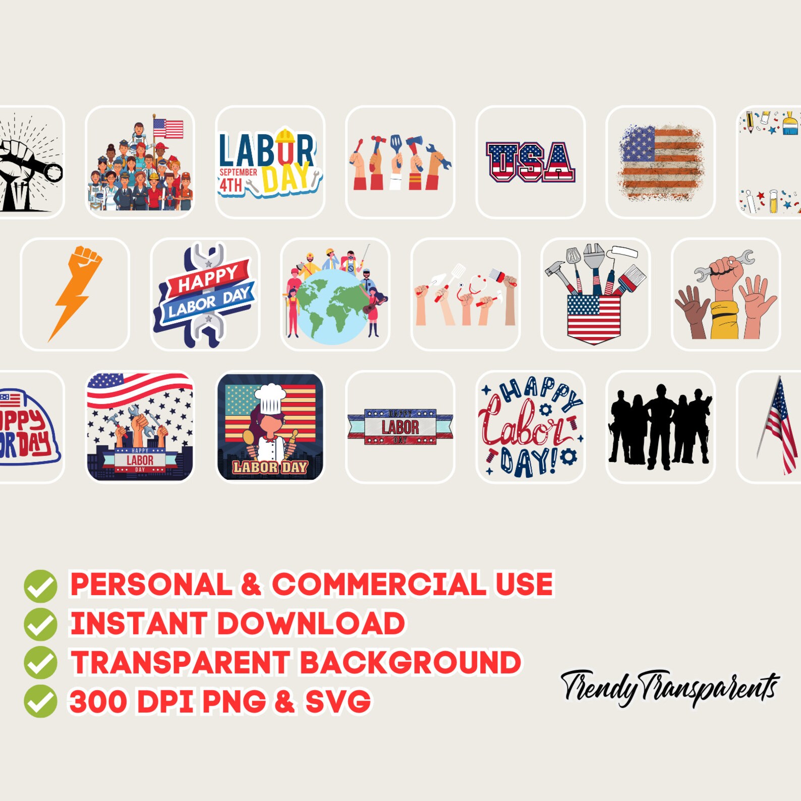 Labor Day Clipart Bundle - Digital SVG & PNG Graphics for Instant ...