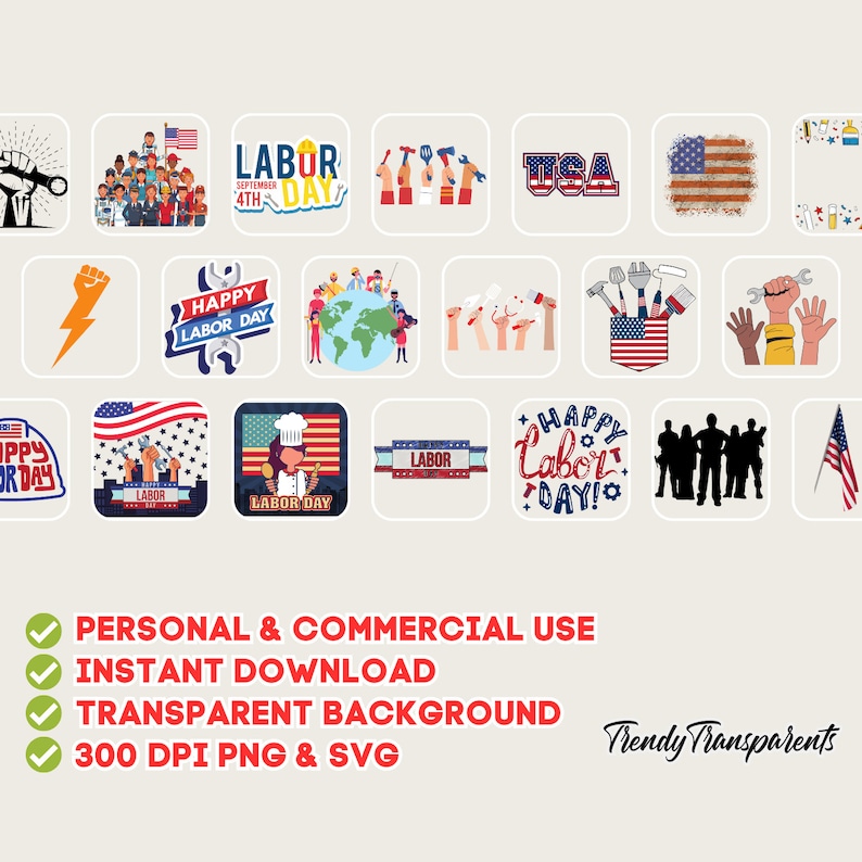 Labor Day Clipart Bundle - Digital SVG & PNG Graphics for Instant ...