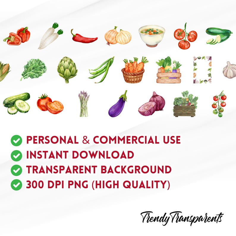 Watercolor Vegetables Clipart Bundle Digital PNG Graphics for Instant ...
