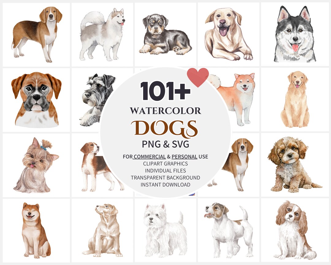 Watercolor Dogs Clipart Bundle - Digital SVG & PNG Graphics for Instant ...