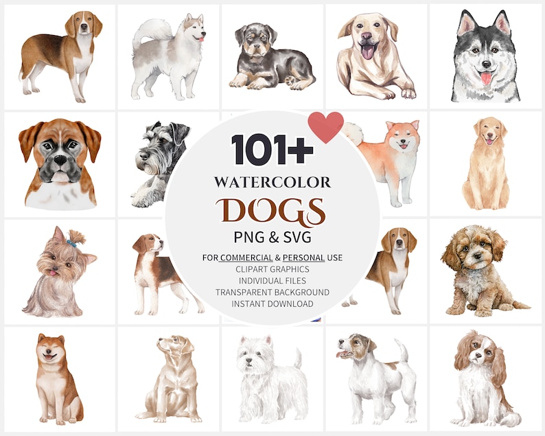 Watercolor Dogs Clipart Bundle - Digital SVG & PNG Graphics for Instant ...