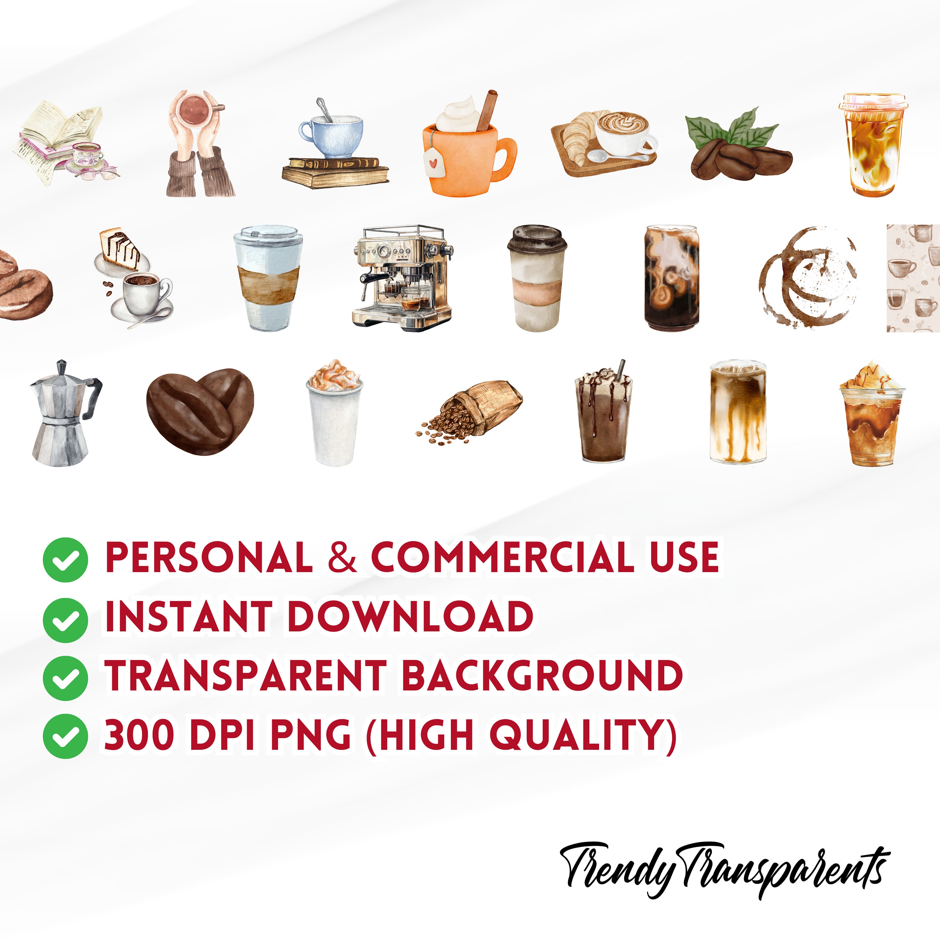 Watercolor Coffee Clipart Bundle - Digital PNG Graphics for Instant ...