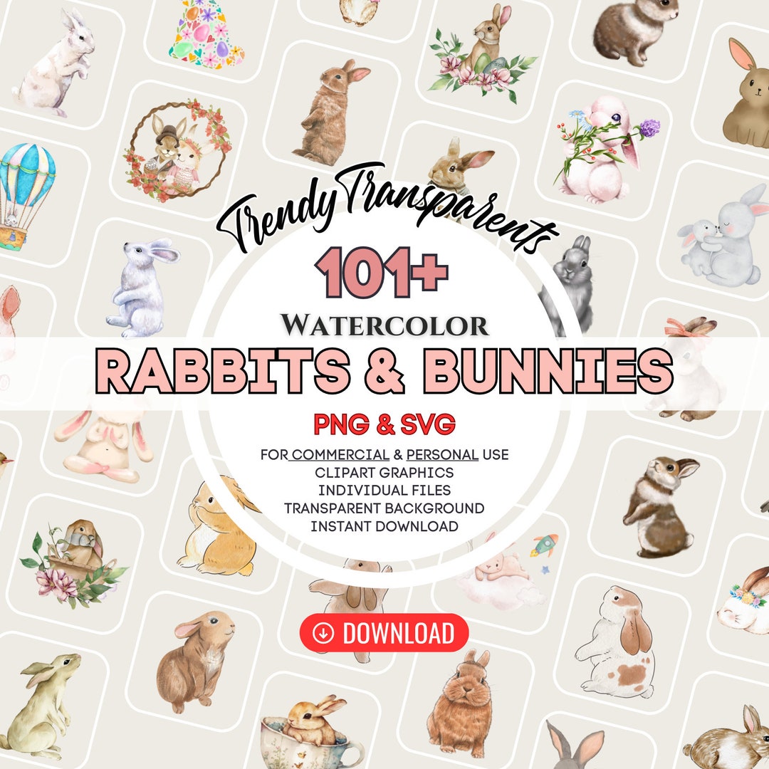 Watercolor Rabbits and Bunnies Clipart Bundle - Digital SVG & PNG ...