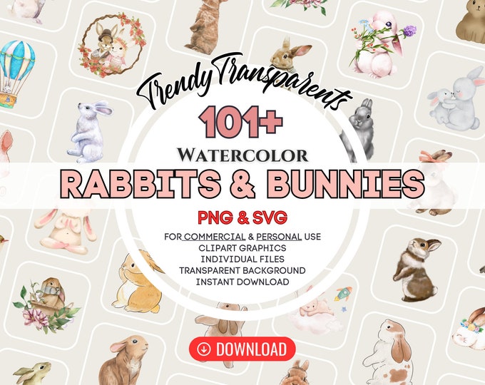 Watercolor Rabbits and Bunnies Clipart Bundle - Digital SVG & PNG ...