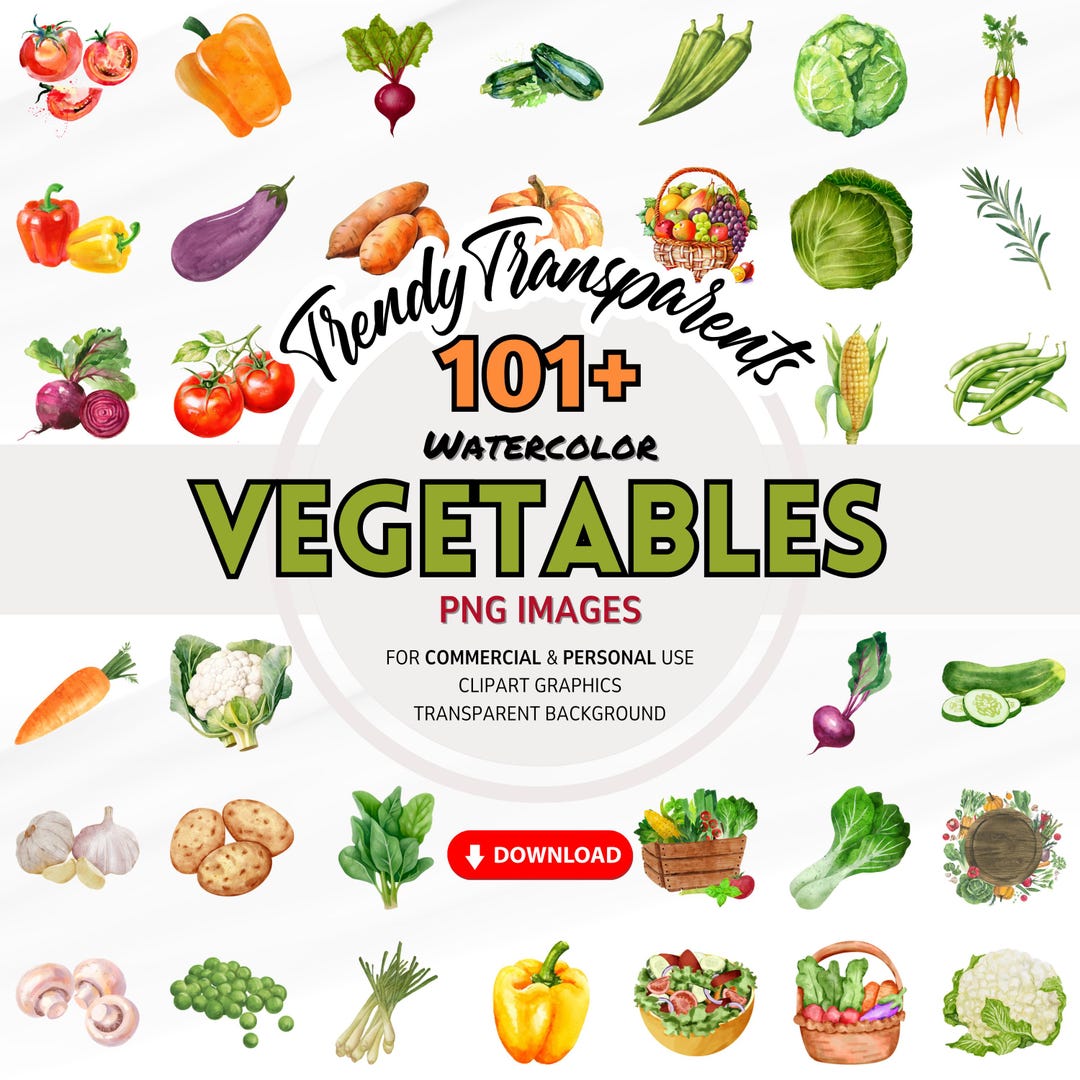 Watercolor Vegetables Clipart Bundle Digital PNG Graphics for Instant ...
