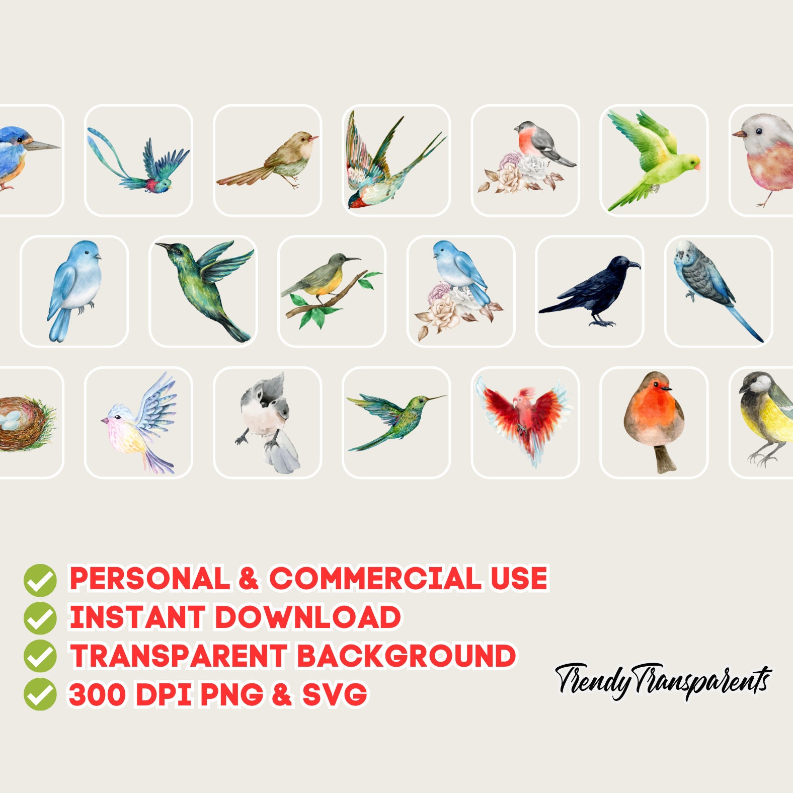 Watercolor Birds Clipart Bundle - Digital SVG & PNG Graphics for ...