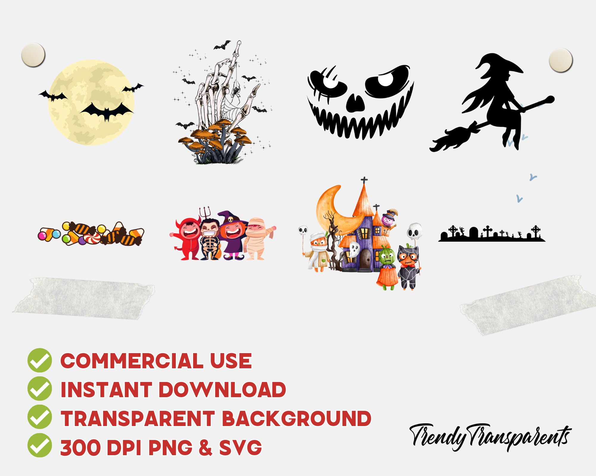 Halloween Clipart Bundle SVG & PNG Graphics for Instant Download ...