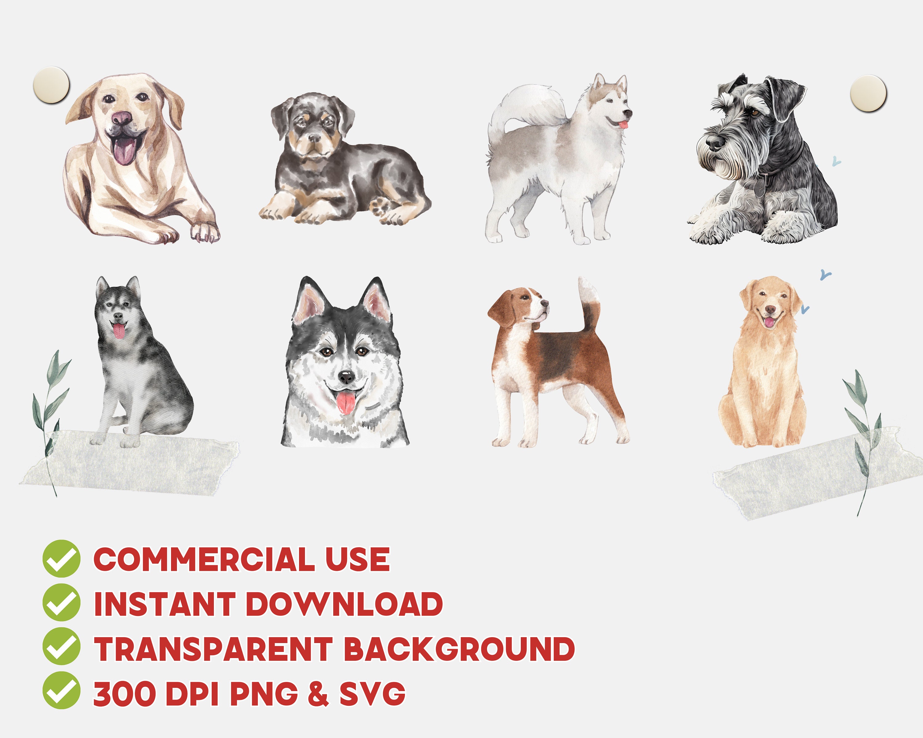 Watercolor Dogs Clipart Bundle - Digital SVG & PNG Graphics for Instant ...