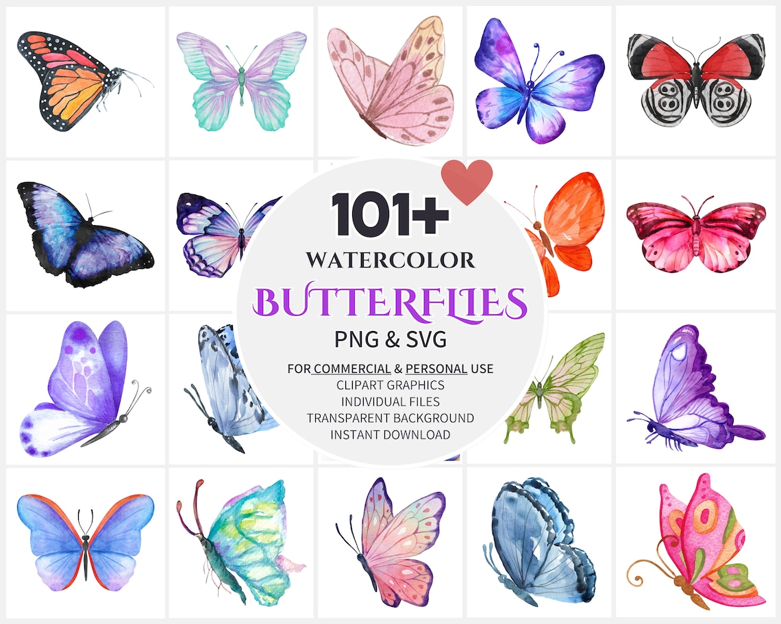 Watercolor Butterfly Clipart Bundle Digital SVG & PNG - Etsy
