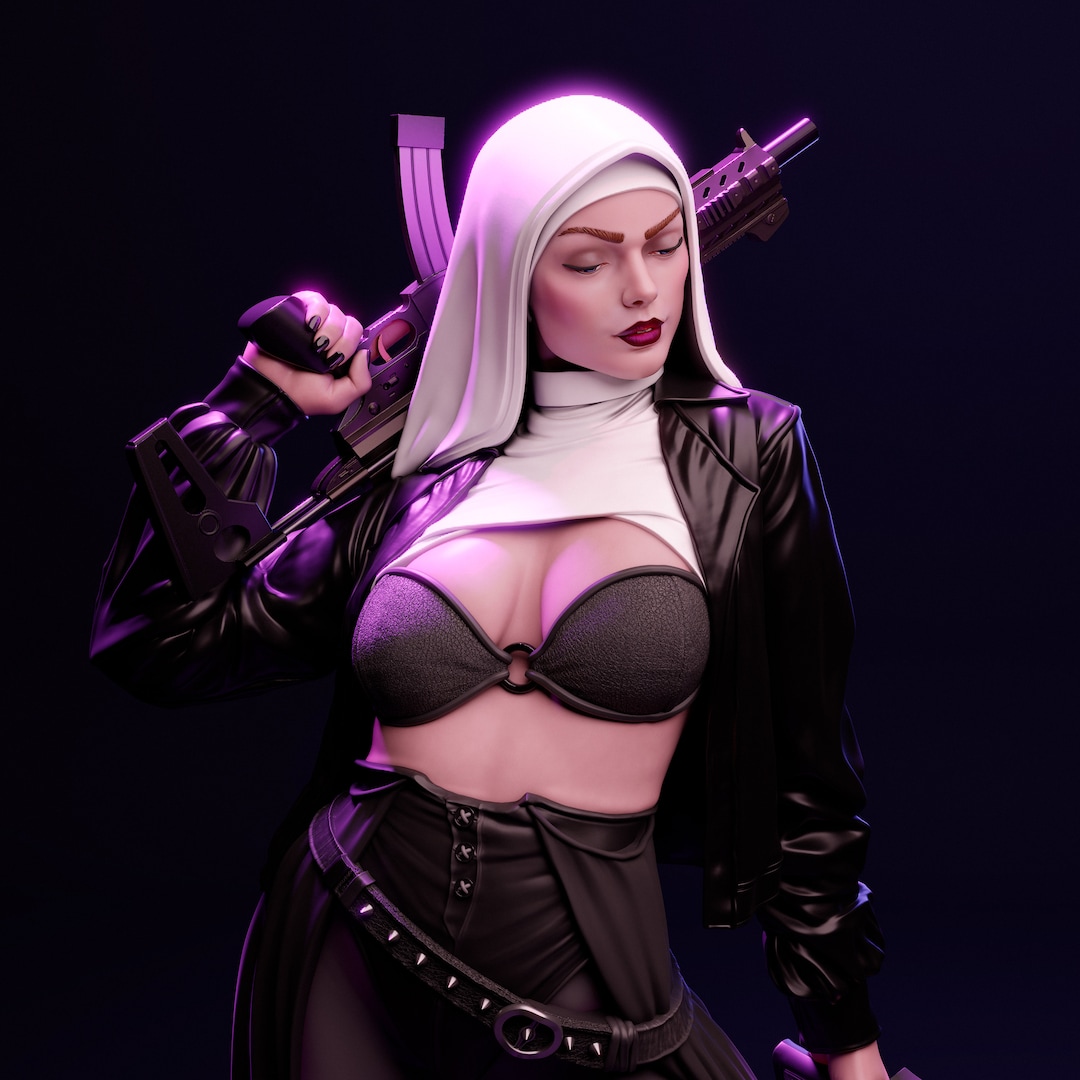 Nun With A Gun OC 8K Cyberpunk Modern RPG Scifi 32mm 75mm 100mm Miniature Figurine Fan Art by CA ...