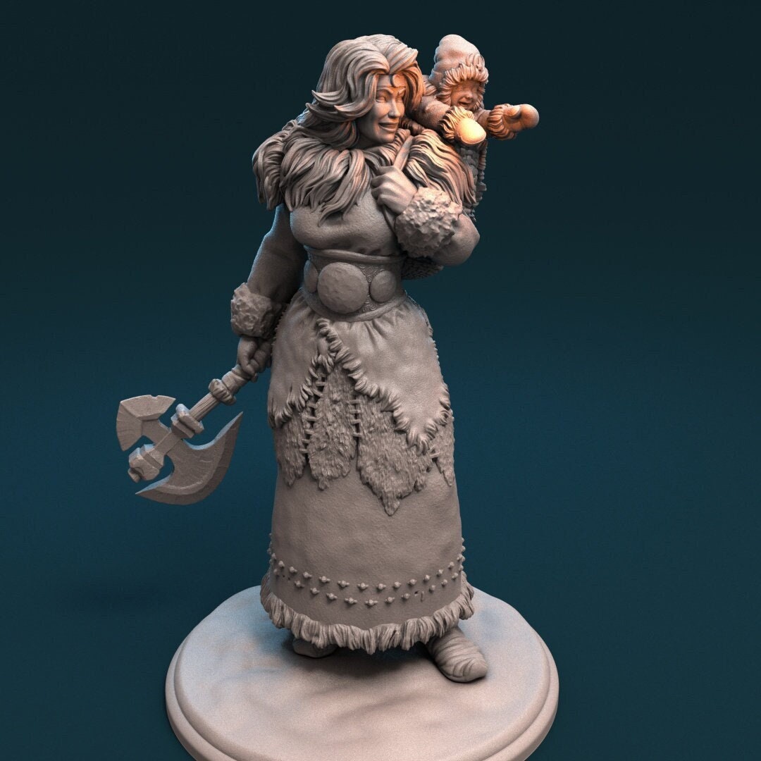 Gudrun the Barbarian Mother 8K D&d/pathfinder 32mm 75mm Miniature | RPG ...