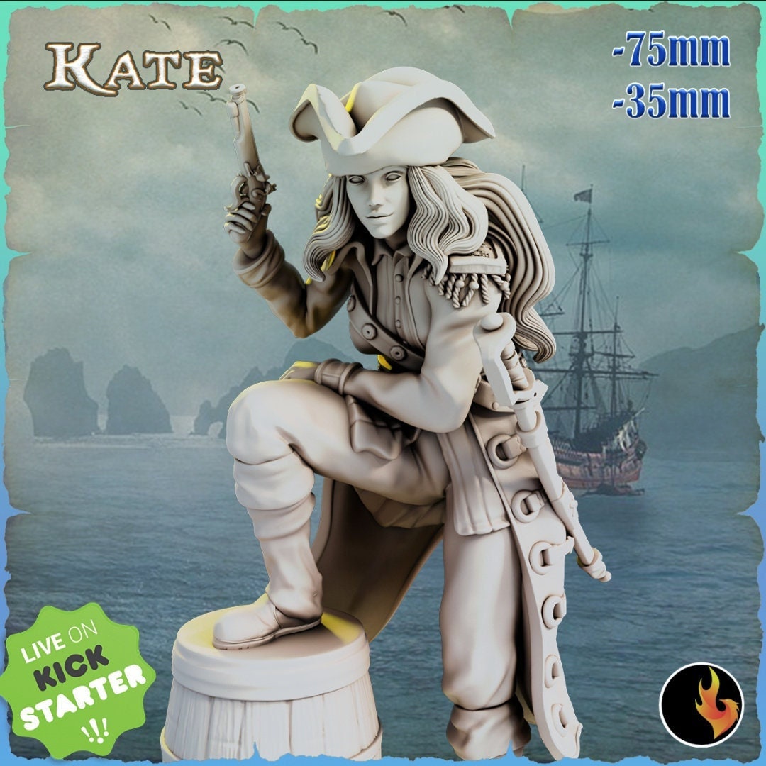 Kate Pirate Human Female 8K D&d/pathfinder 32mm 75mm 100mm Miniature TTRPG Model Pirate Girls ...