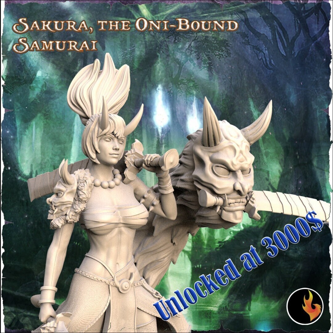 Sakura Oni Bound Samurai Female 8K D&d/pathfinder 32mm 75mm 100mm Miniature | TTRPG Model ...