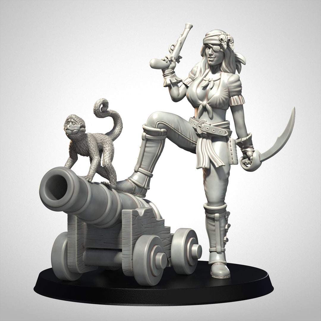 ANNE Female Pirate Cannon Monkey 8K D&d/pathfinder 32mm 75mm 100mm ...