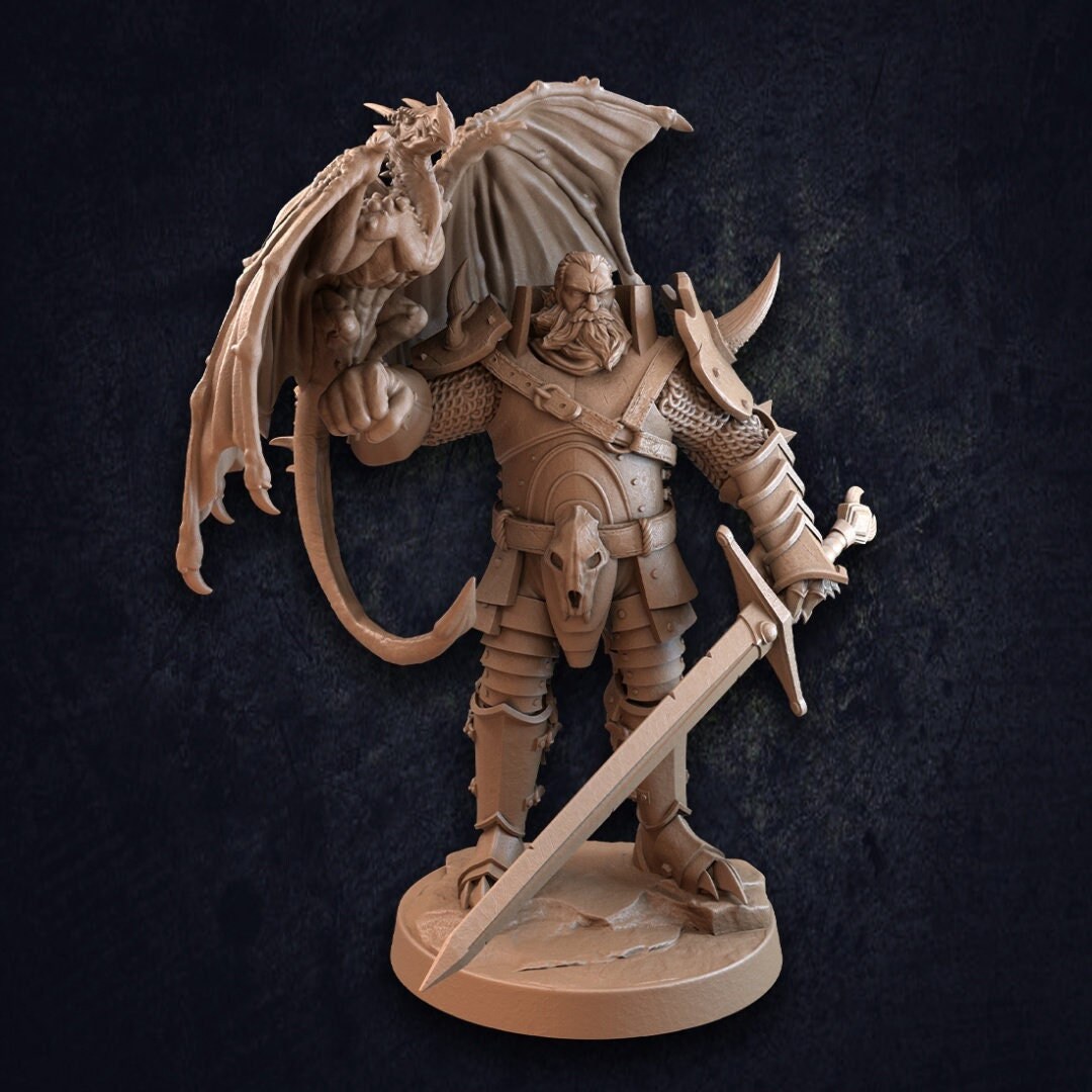 Ingmar the Paladin With Dragon Companion 8K D&d/pathfinder 32mm 75mm ...