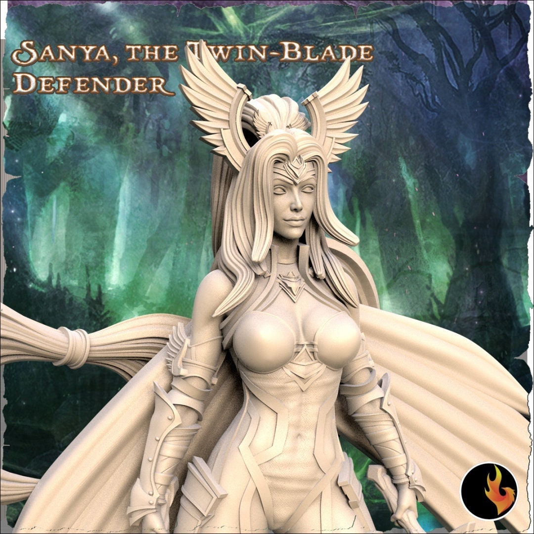 Sanya Twin Blade Defender Valkyrie Female 8K D&d/pathfinder 32mm 75mm 100mm Miniature | TTRPG ...