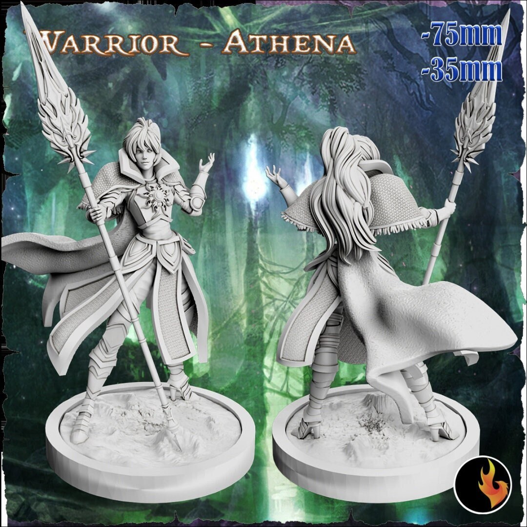 Athena Warrior Human Female 8K D&d/pathfinder 32mm 75mm 100mm Miniature ...