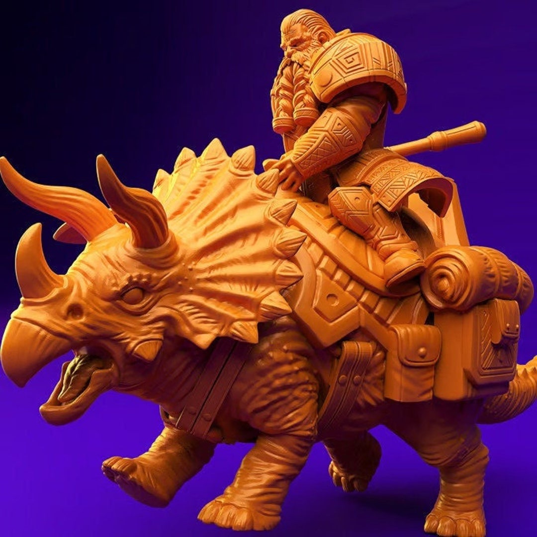 Dwarf and Triceratops Three-horn Mount Animal Companion 8K D&d ...