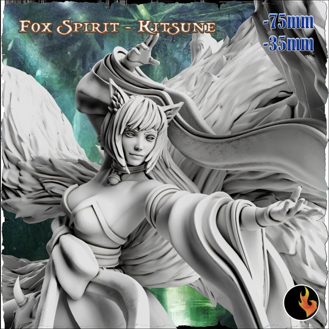Kitsune Fox Spirit Female 8K D&d/pathfinder 32mm 75mm 100mm Miniature | TTRPG Model | Fantasy ...
