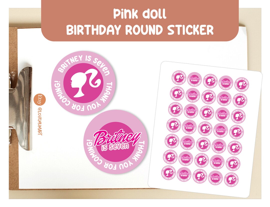 35 Pcs Doll Barb Style Personalised Party Arc Pink Stickers 25 Mm ...
