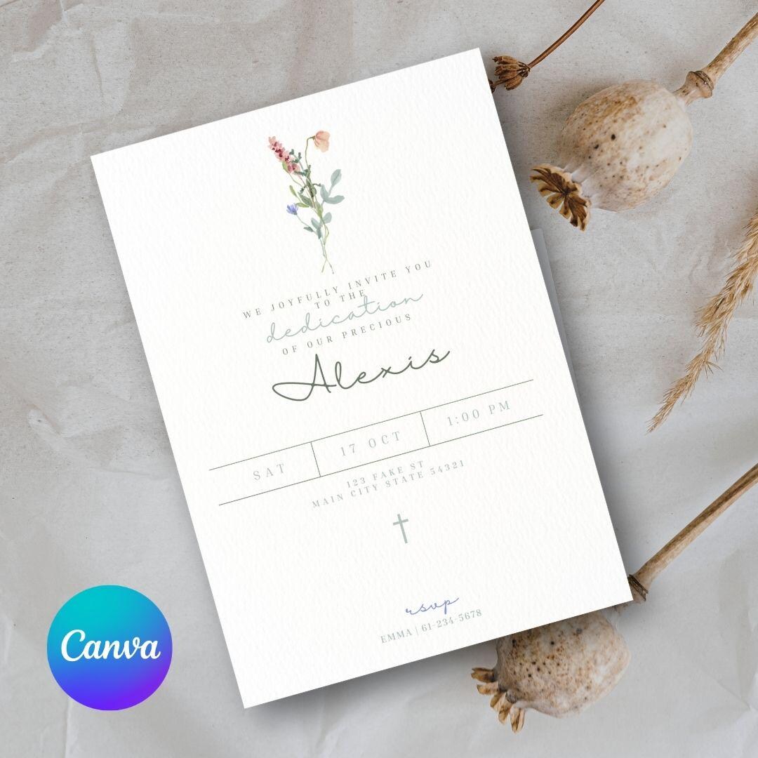 Plantilla editable para dedicatoria de bebé, invitación de bautismo ...